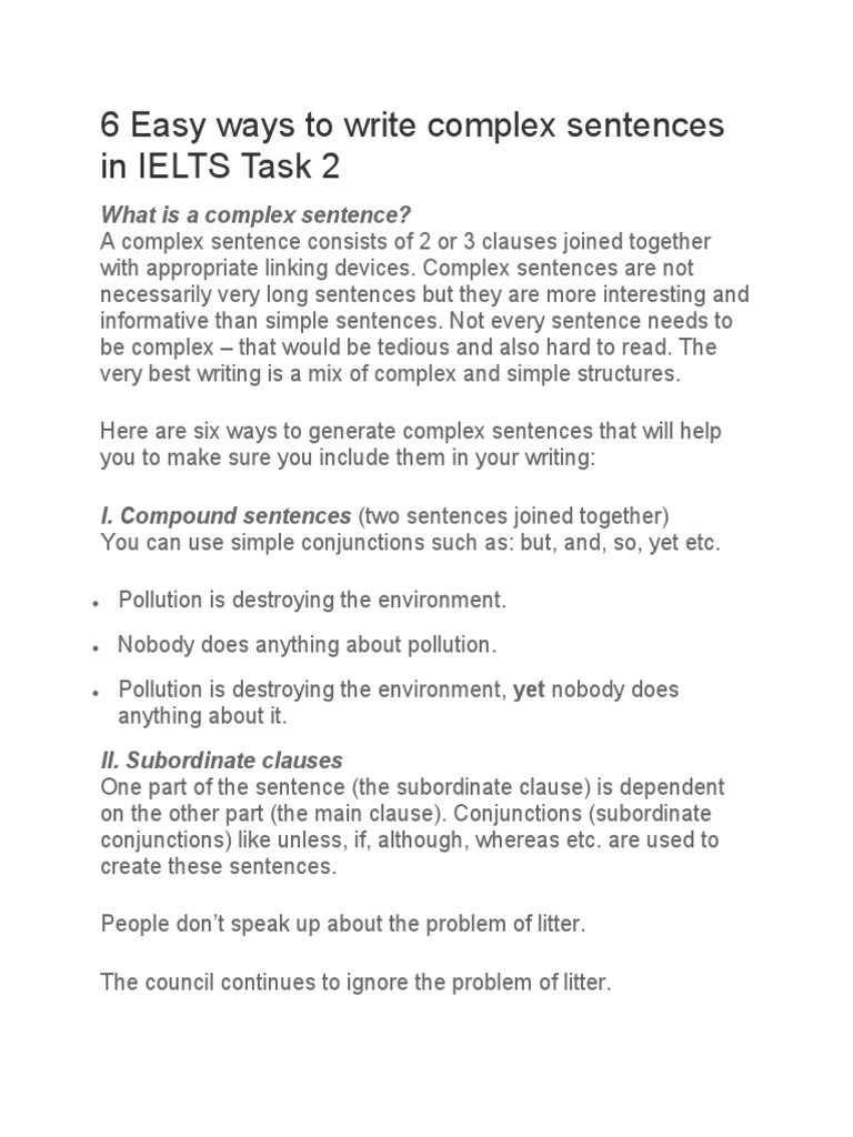 6 Easy Ways To Write Complex Sentences in IELTS Task 2 | Download Free ...