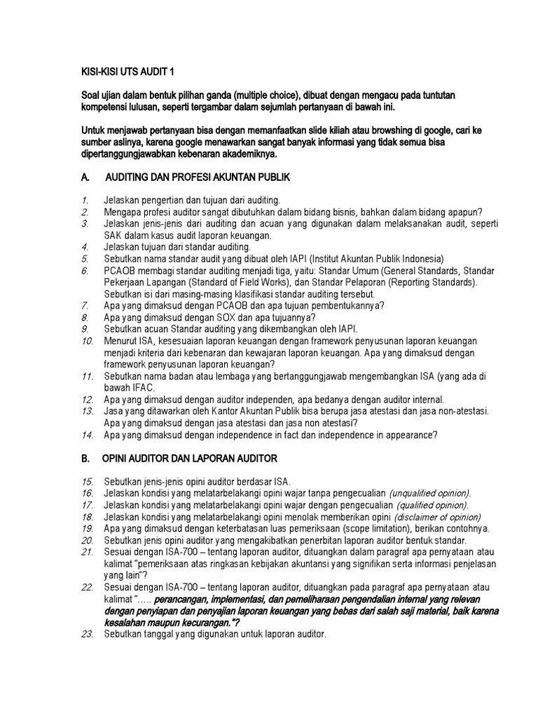 Kisi2 Uts Audit 1 | PDF | Karier & Perkembangan | Bisnis