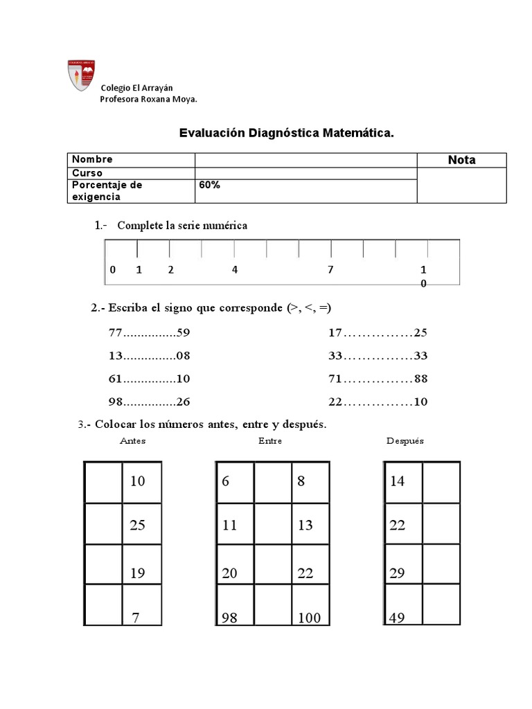 Evaluación Diagnostica Matemática 3ro | PDF