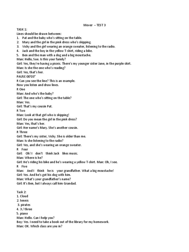 Mover Test 3 Answers | PDF
