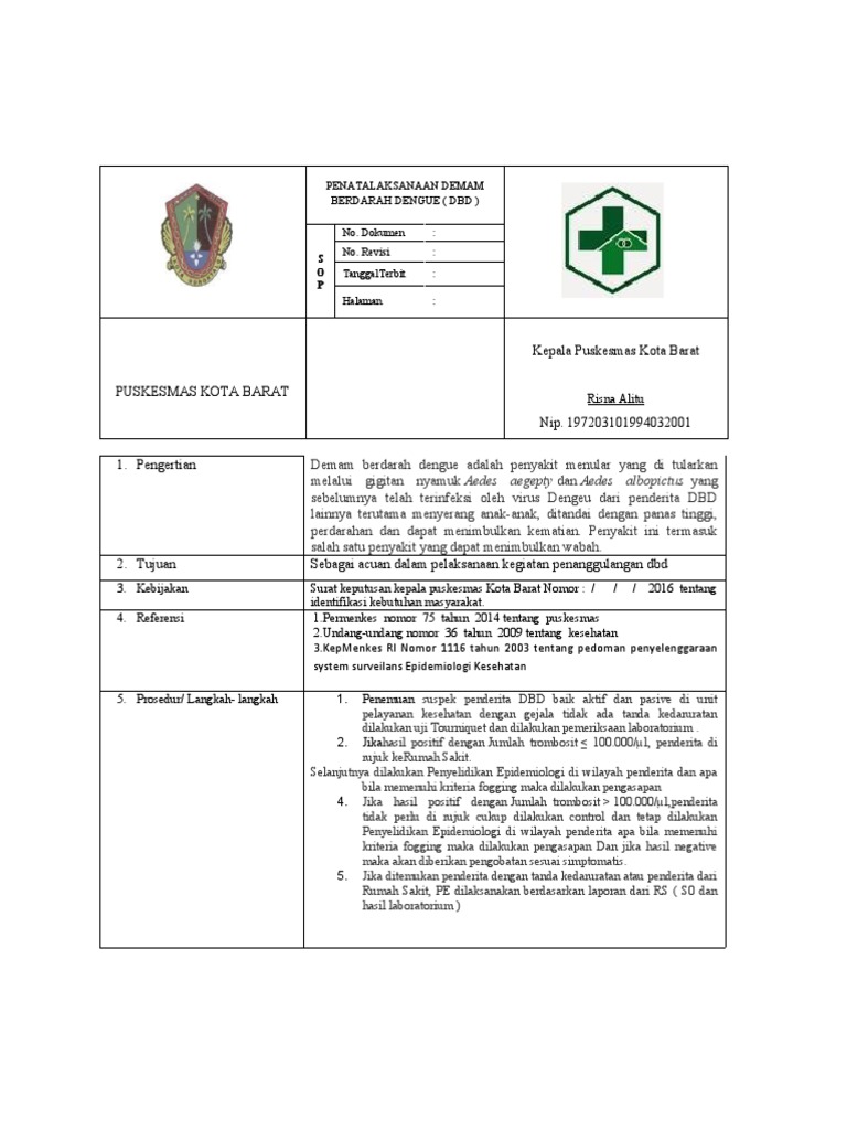 Sop Penatalaksanaan DBD | PDF