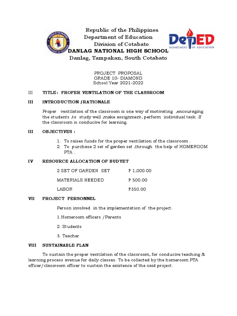 Classroom Project Proposal | PDF | Classroom | Teachers