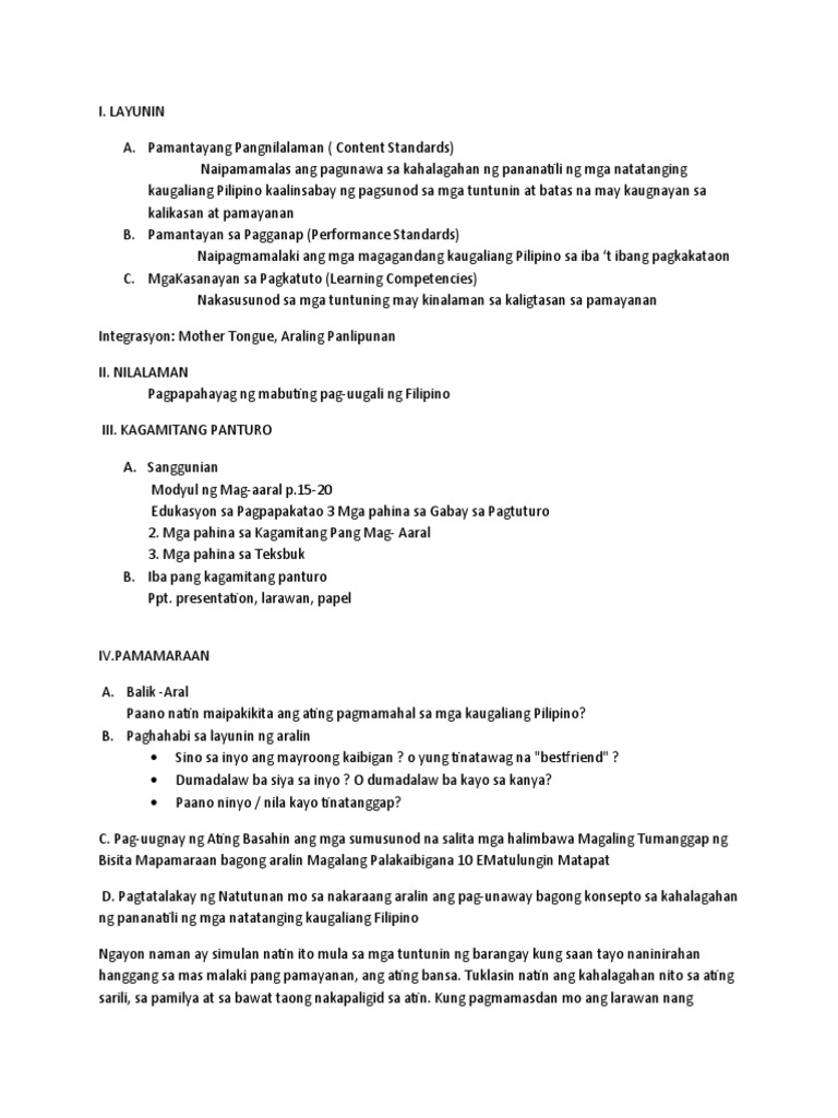 Pag Papahayag NG Mabubuting Pag Uugali NG Fiiipino Draft LP | PDF