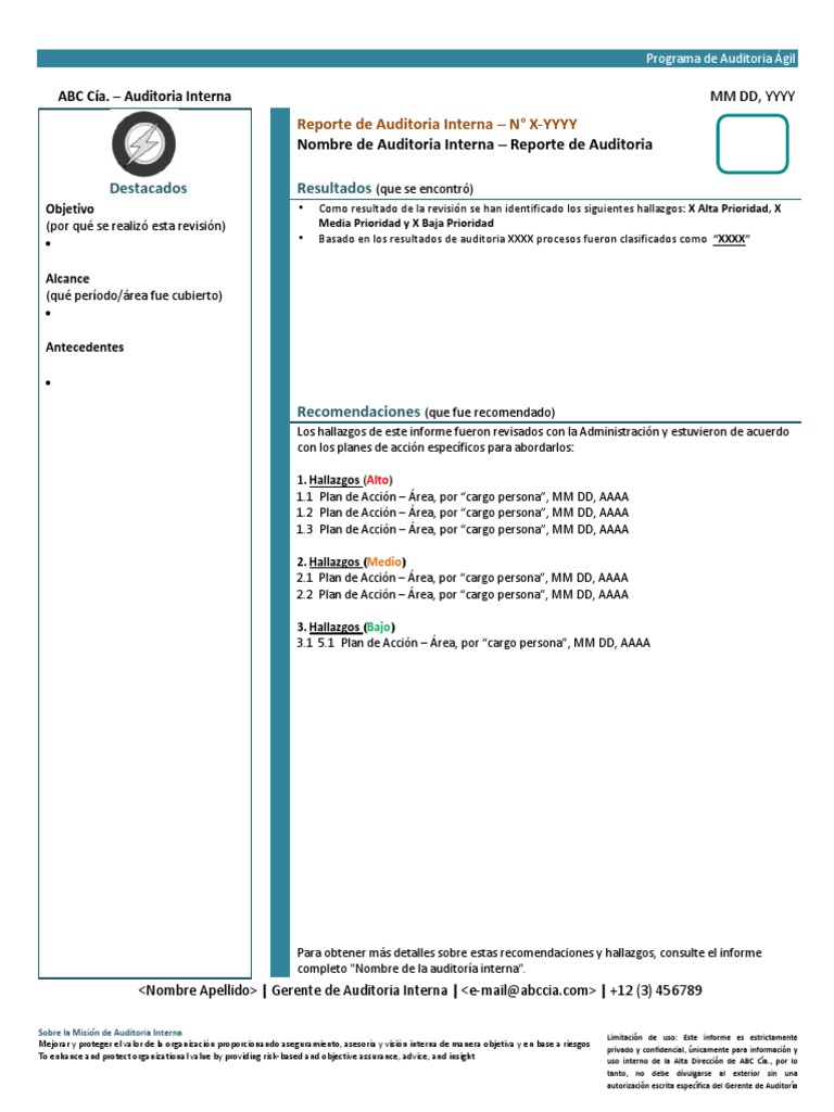 2 - Agile Audit Template - One-Page Report | PDF | Auditoría | Business