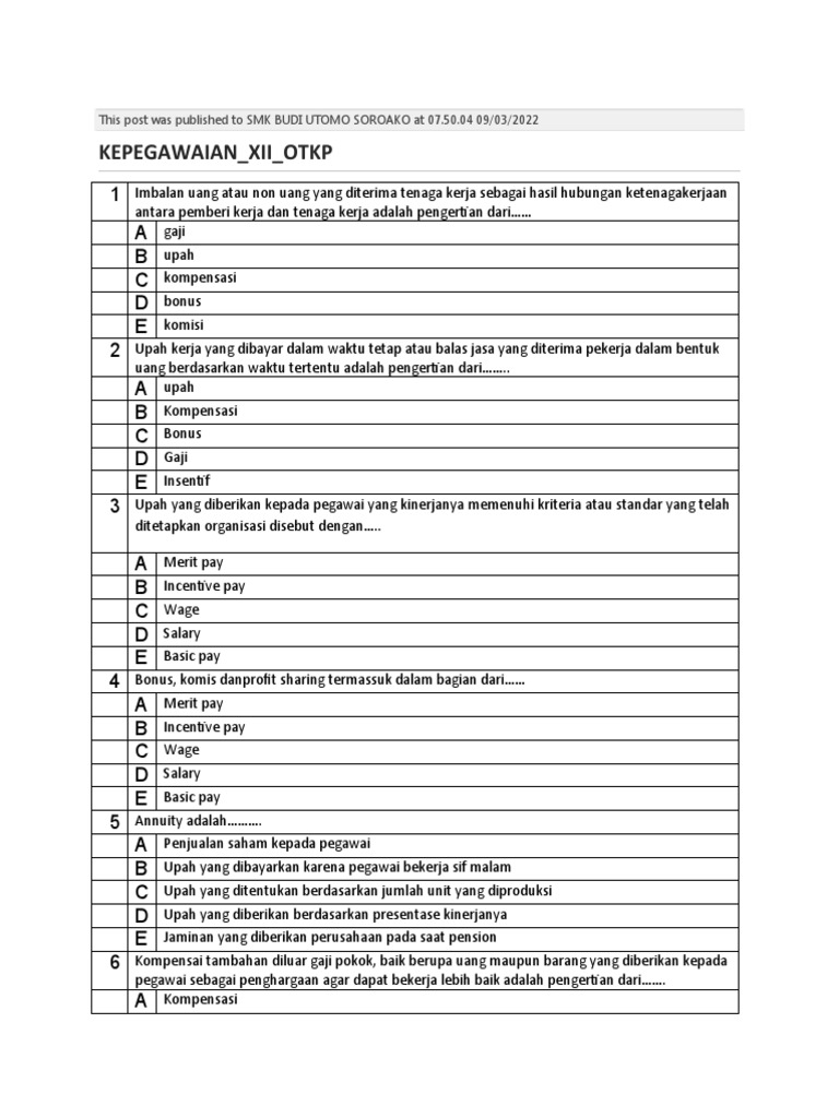 Soal Semester Otk Kepegawaian Xii | PDF