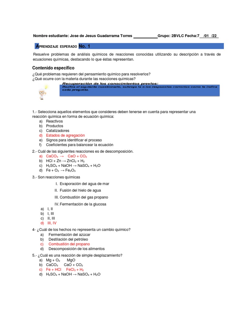 Actividad 1-1-5 | PDF | Reacciones químicas | Química