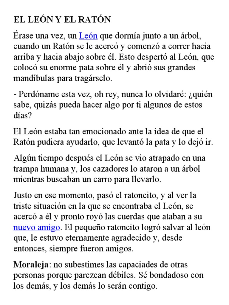 El león y el ratón: fábula infantil | PDF