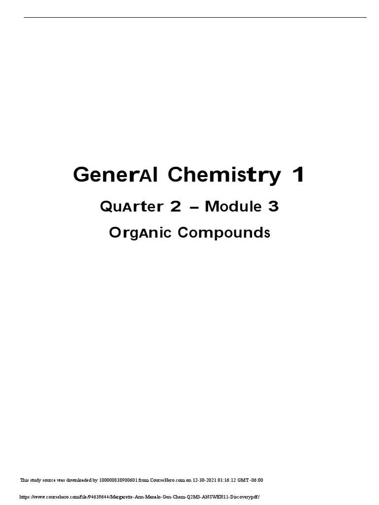 Gener L Chemistry 1: Qu Rter 2 - Module 3 Org Nic Compounds | PDF ...