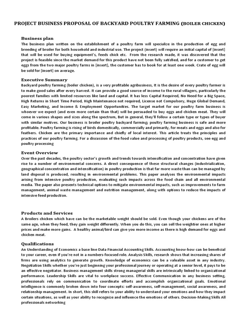 Project Business Proposal of Backyard Poultry Farming: (Boiler Chicken ...