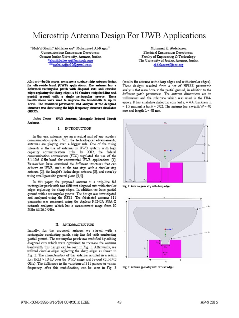 Microstrip Antenna Design For UWB Applications: Abstract-In This Paper ...