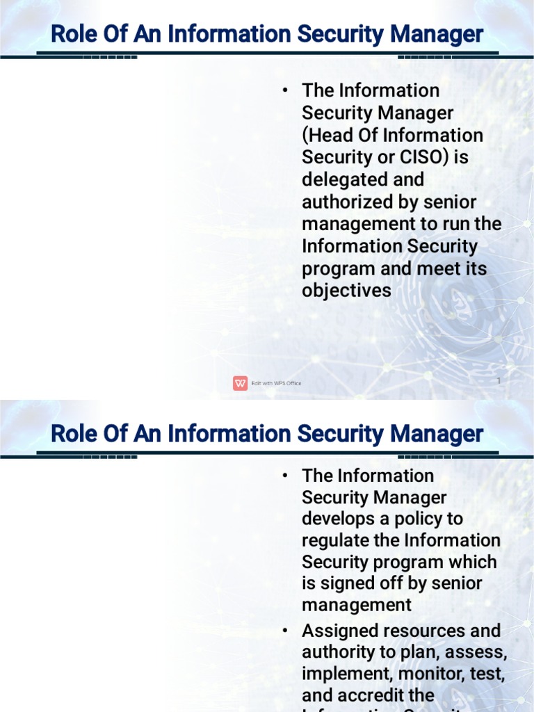 Role of An Information Security Manager | PDF