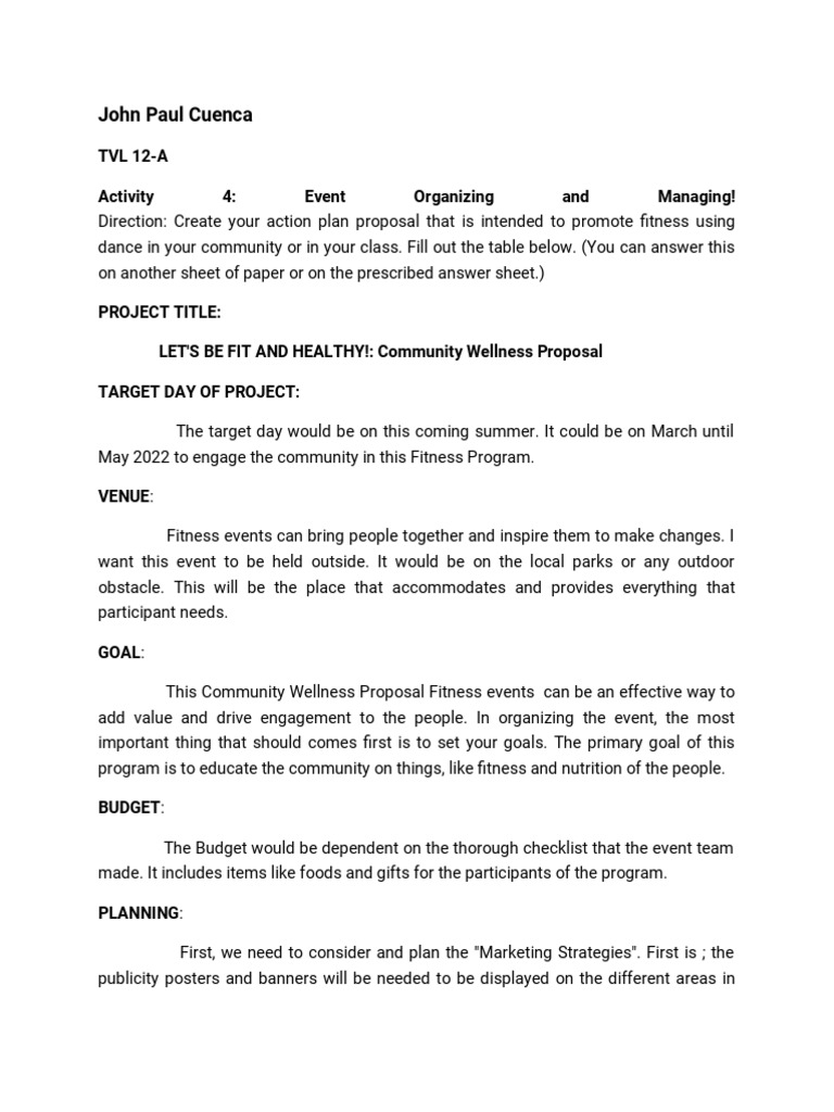 Community Wellness Proposal by John Paul Cuenca | PDF | Communication