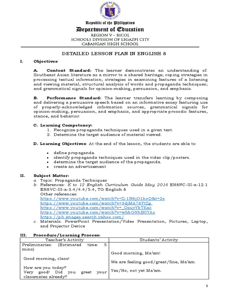 Analyzing Propaganda Techniques: A Detailed English Lesson Plan on ...