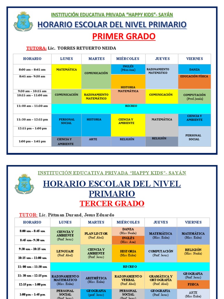 Horario Final 1er Grado Happy | PDF | Matemáticas | Science