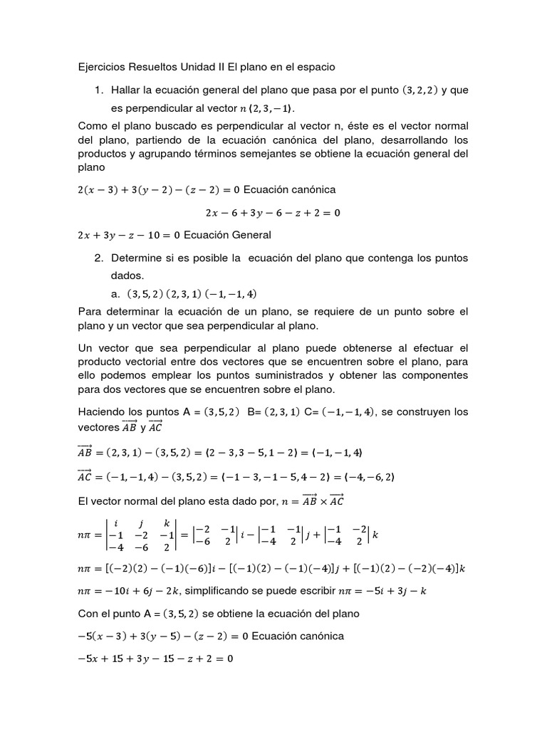 Ejercicios Resueltos Unidad II El Plano en El Espacio | PDF | Geometria plana) | Vector Euclidiano