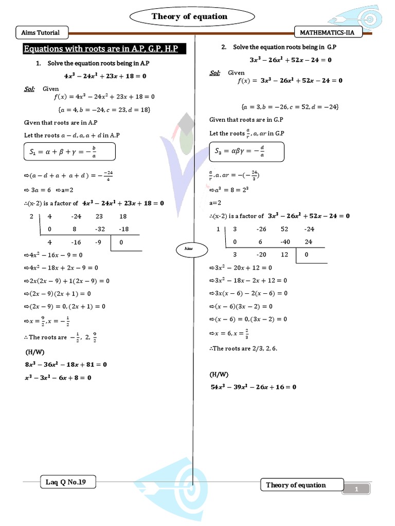 Theory of Equation Problems Only | PDF | Zero Of A Function | Factorization