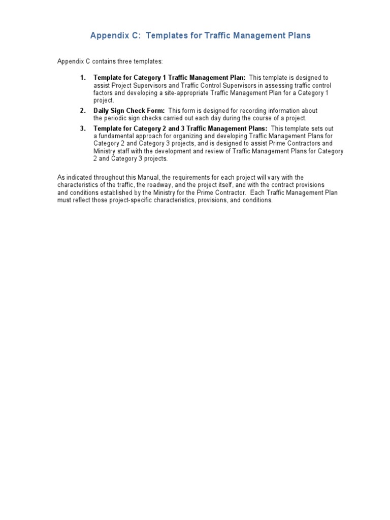 Appendix C: Templates For Traffic Management Plans | Download Free PDF ...