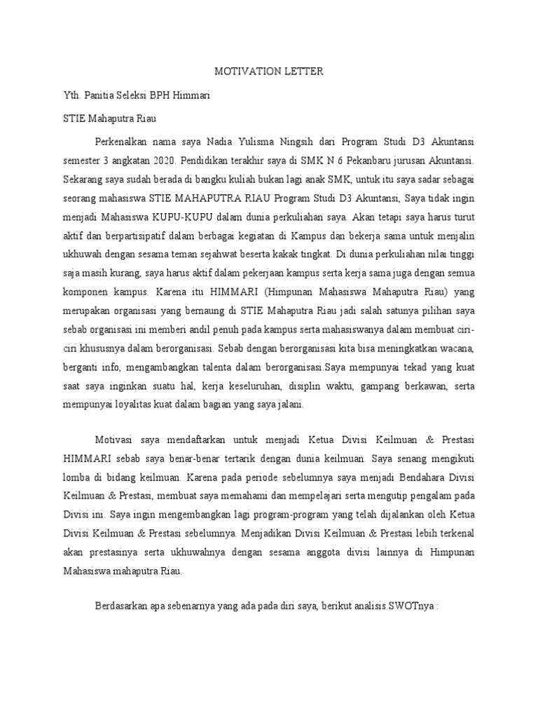 Motivation Letter | PDF