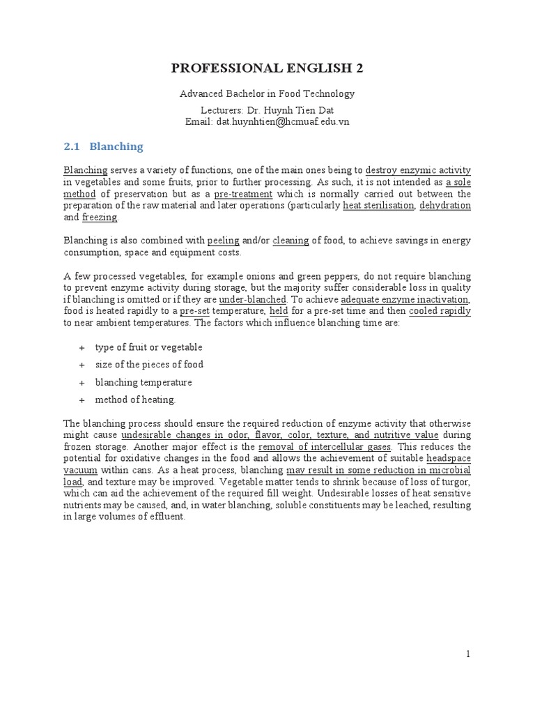 Prof Eng 2 Unit 2 Food Processing STD 2020 | PDF | Distillation | Foods