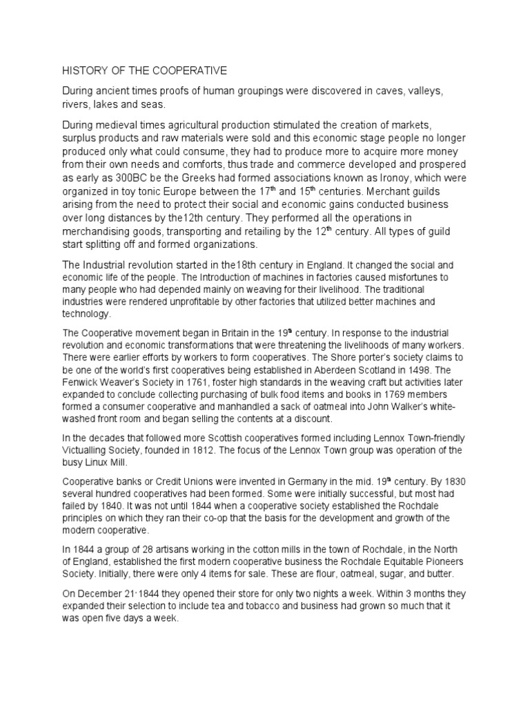 History of The Cooperative | PDF | Cooperative | Economies