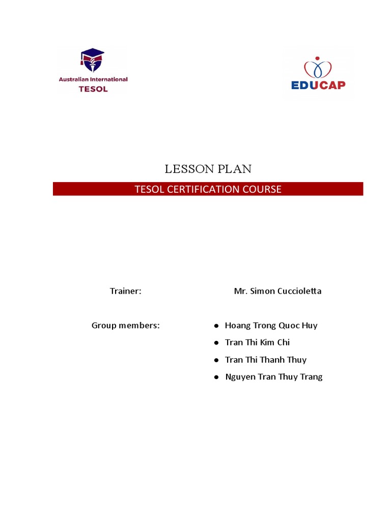 Lesson Plan: Tesol Certification Course | PDF | Vocabulary | Flashcard