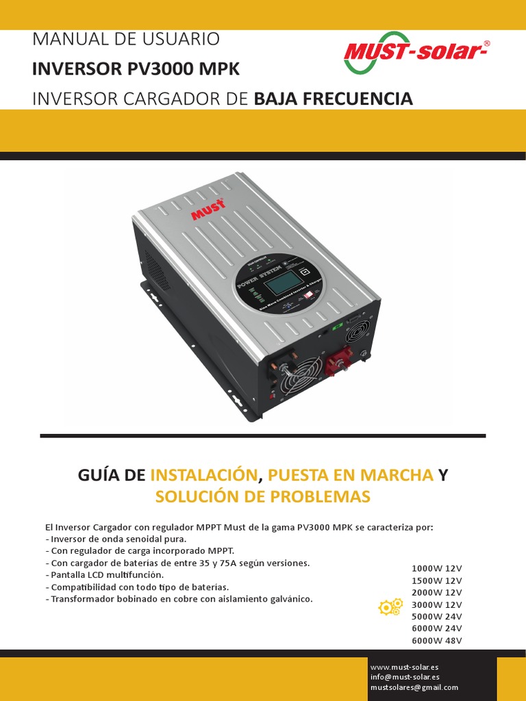 Manual Inversor Must Pv30 MPPT Must Solar | PDF | Inversor de energia | Cargador de batería