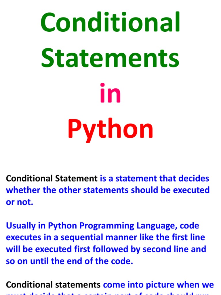Python Conditional Statements | PDF | Python (Programming Language) | Computer Engineering