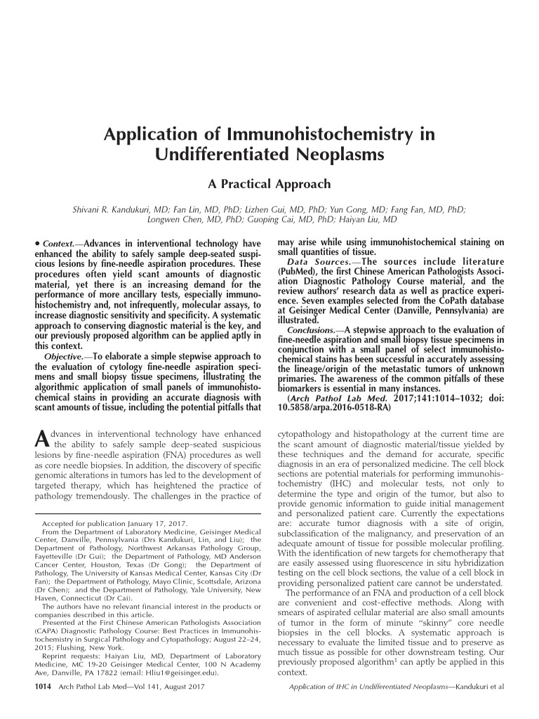 Application IHC Neoplasm | PDF | Pathology | Carcinoma