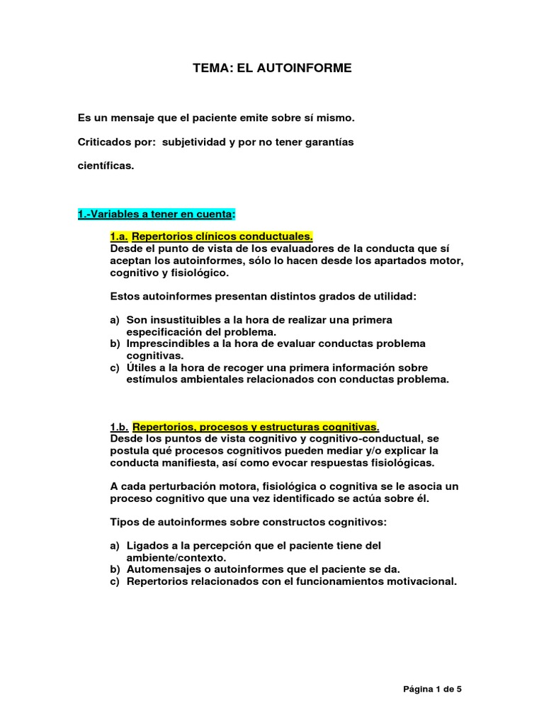 AUTOINFORMES | PDF | Comportamiento | Terapia de conducta cognitiva