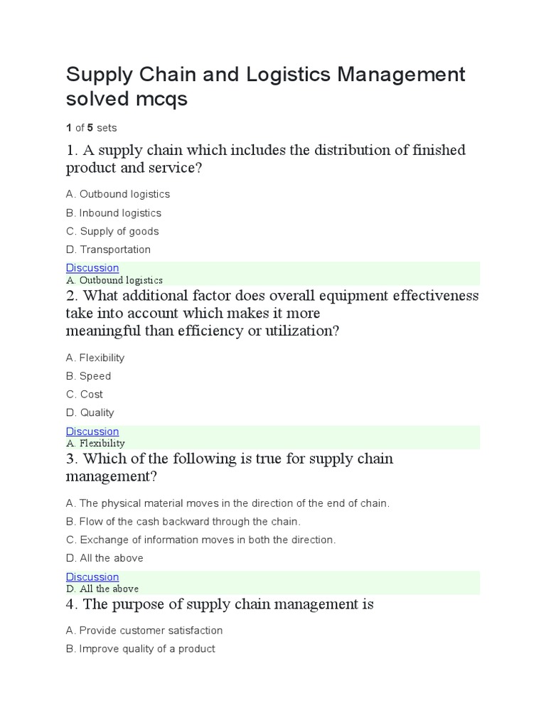 Supply Chain and Logistics Management Mcqs | PDF | Logistics | Supply Chain
