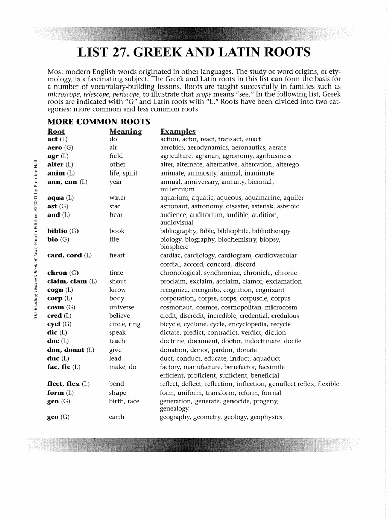 Greek and Latin Roots Overview | PDF