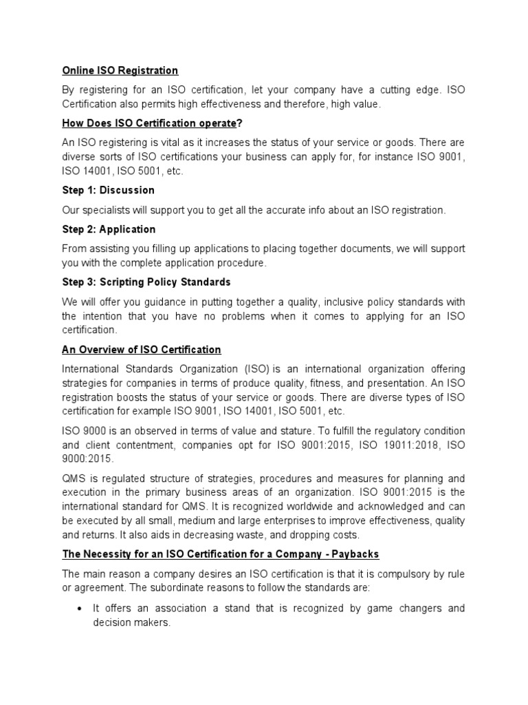ISO Registration | Download Free PDF | Iso 9000 | Audit