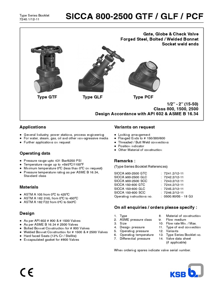 Sicca GLF 800 2500 | PDF | Valve | Mechanical Engineering