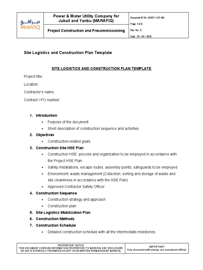 Site Logistics and Construction Plan Template | PDF