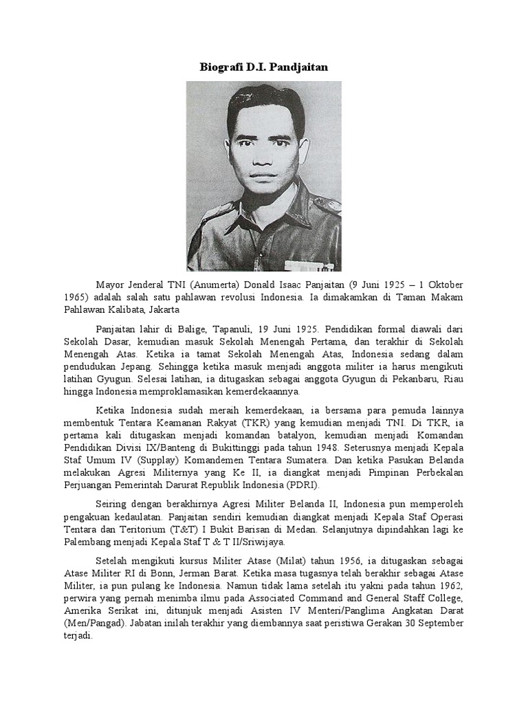 Biografi DI Panjaitan | PDF | Politik | Perjalanan