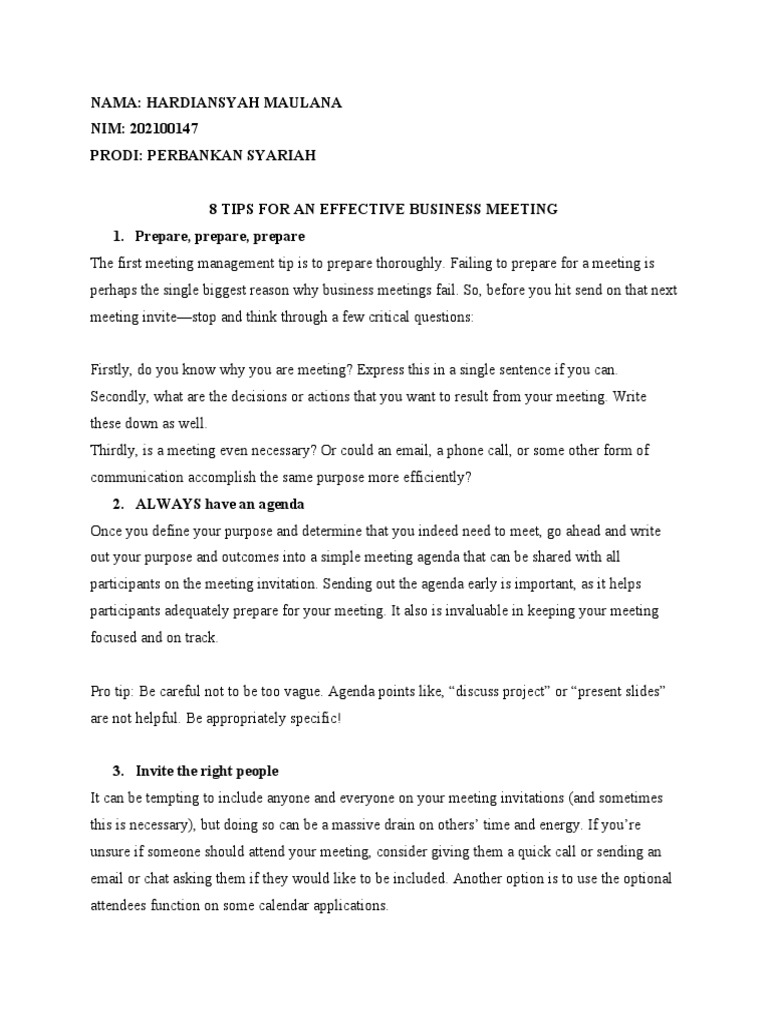 8 Tips For An Effective Business Meeting | PDF | Conversation ...