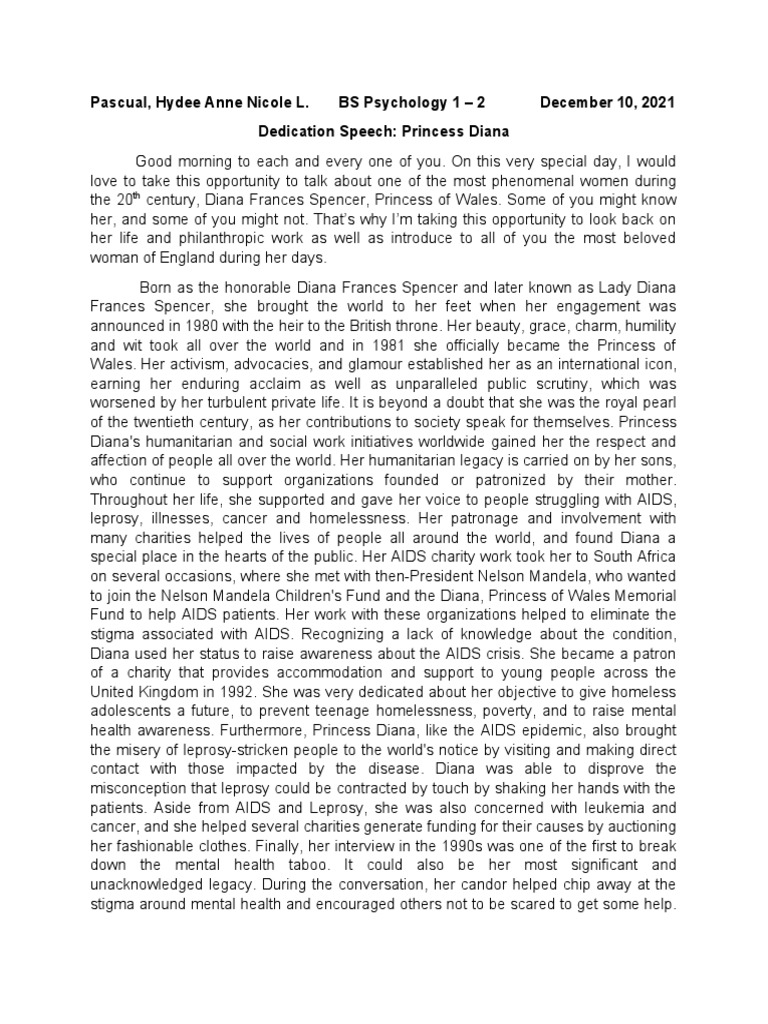 Dedication Speech - Princess Diana | PDF | Diana