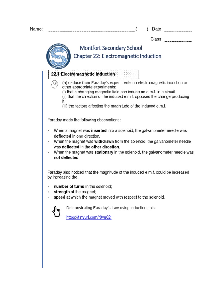 Chapter 22 Electromagnetic Induction | PDF | Transformer | Electromagnetic Induction