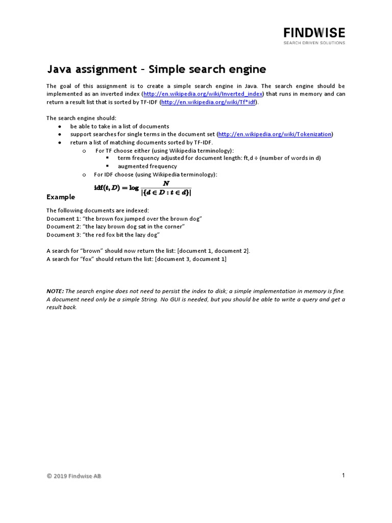 Java Assignment - Simple Search Engine | PDF