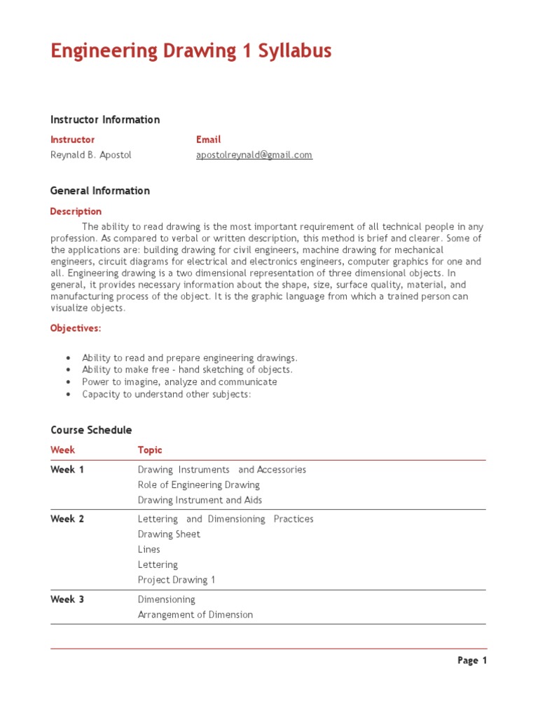 Engineering Drawing 1 Syllabus | PDF | Drawing | Computer Aided Design