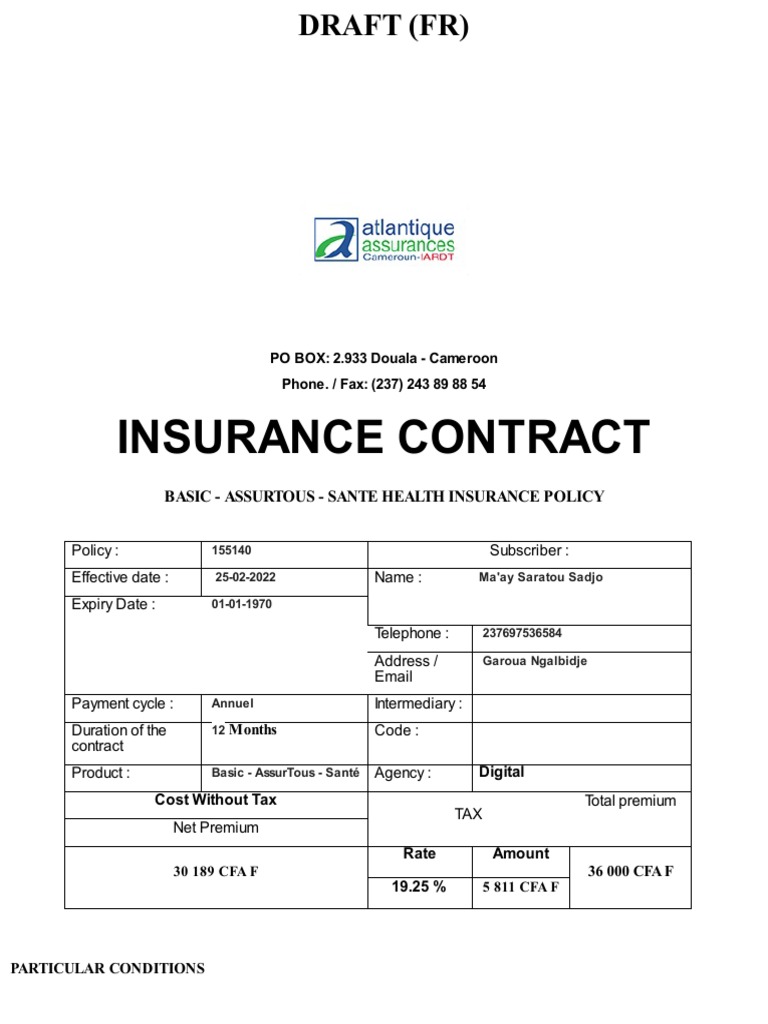 Insurance Contract: Basic - Assurtous - Sante Health Insurance Policy ...