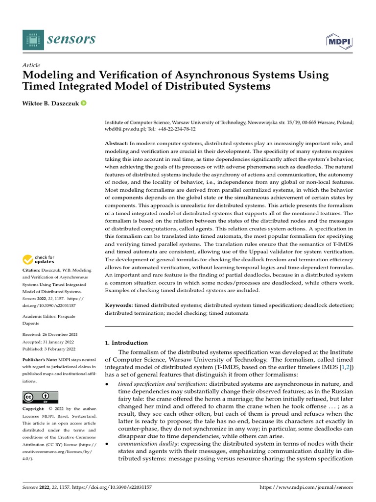 Sensors: Modeling and Verification of Asynchronous Systems Using Timed Integrated Model of ...