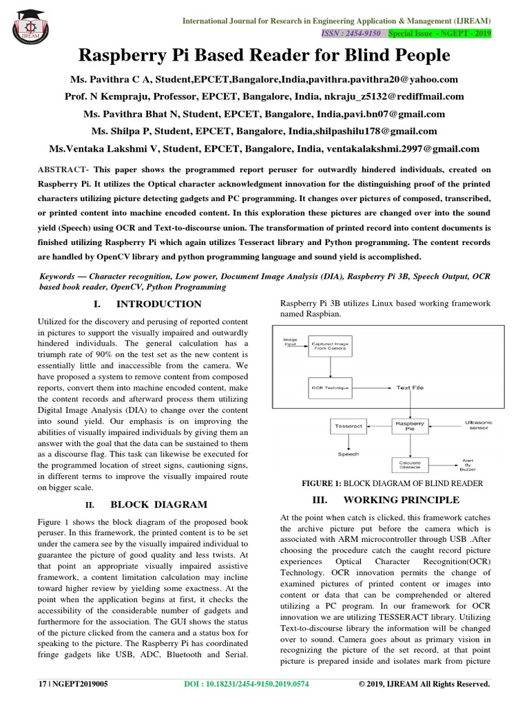 Raspberry Pi Based Reader For Blind People | Download Free PDF ...