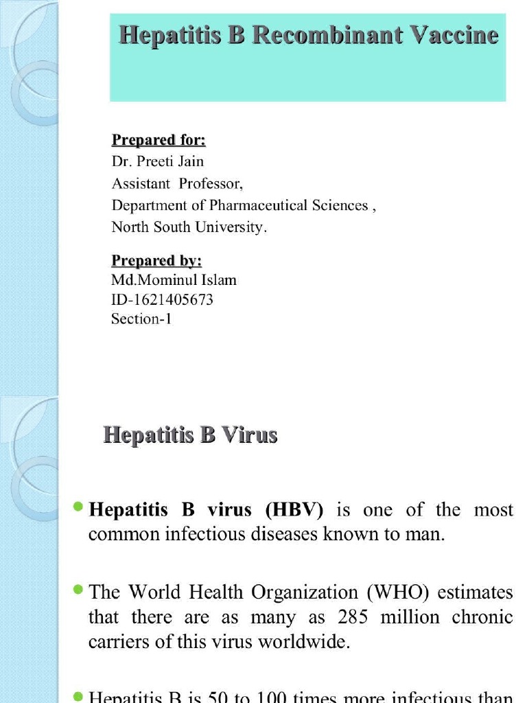 Presentation On Hepatitis B Recombinant Vaccine | PDF