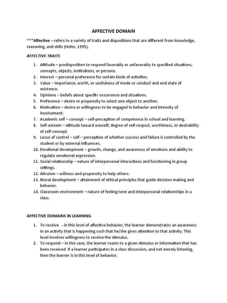 Affective Domain | PDF | Affect (Psychology) | Attitude (Psychology)