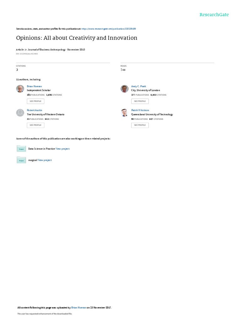 Opinions All About Creativtiy and Innovation Brian Moeran | PDF ...