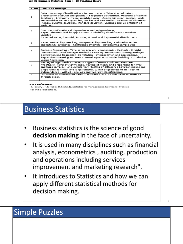 1 - Business Statistics | PDF | Statistics | Coefficient Of Variation