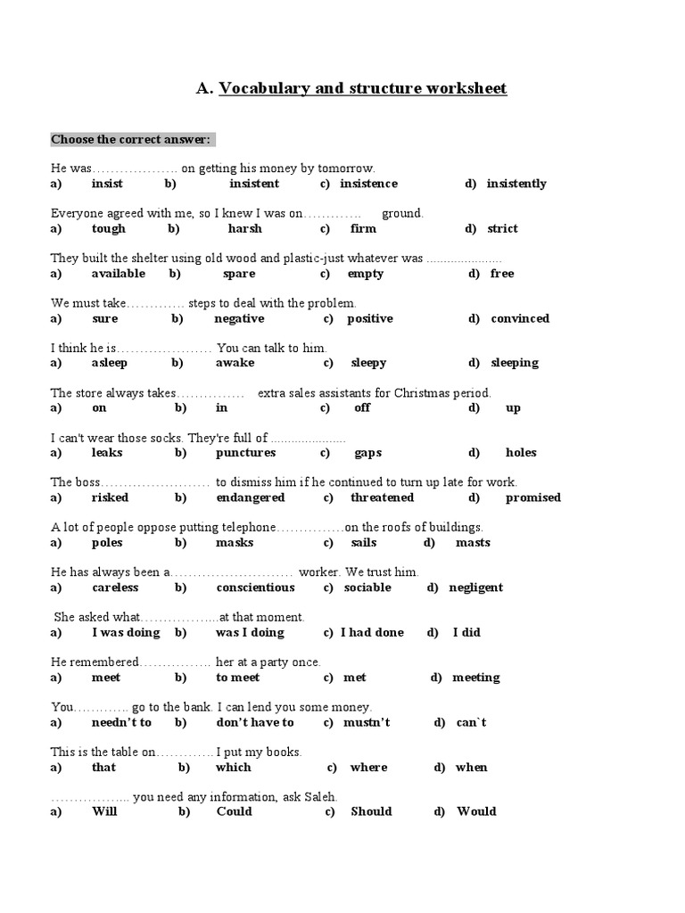 Vocabury and Structure Worksheet | PDF | Communication