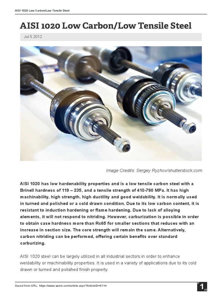 AISI 1020 Low Carbon/Low Tensile Steel | PDF | Heat Treating | Steel