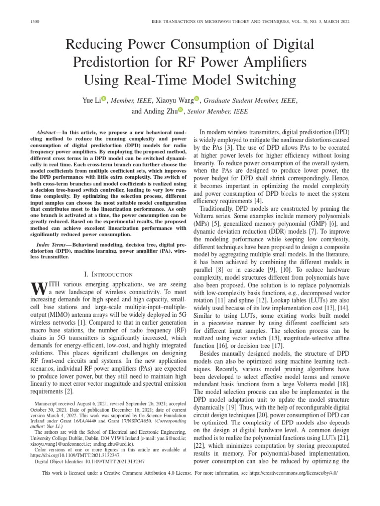 Reducing Power Consumption of Digital Predistortion For RF Power ...